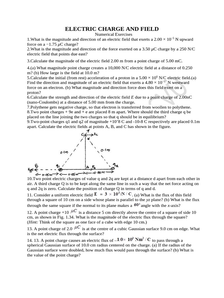 Electric Charge and Field Exercises | PDF | Sphere | Electric Field