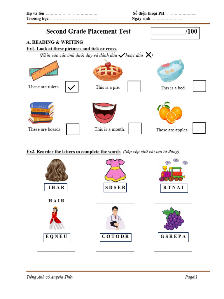 2nd GRADE PLACEMENT TEST (FINAL) | PDF