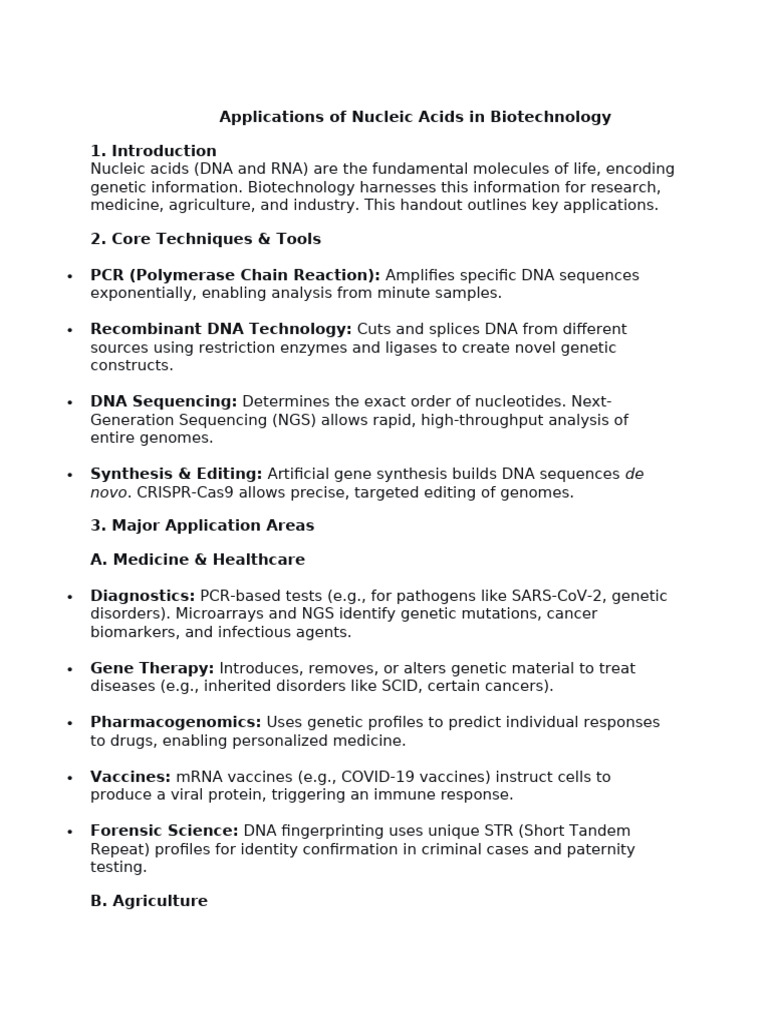 Applications of Nucleic Acids in Biotechnology | PDF | Dna Sequencing | Dna