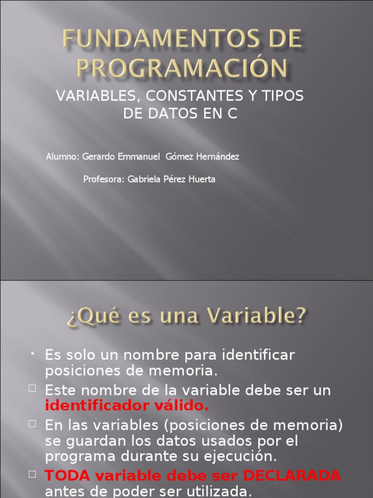 Variables Constantes Y Tipos De Datos 1231094571639405 1 Pdf Tipo De Datos Identificador