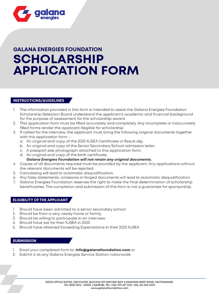 Galana Scholarship Form 2026 | PDF | Justice | Crime & Violence