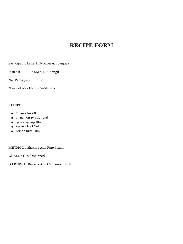 Copy1-Bar Project Recipe Form | PDF