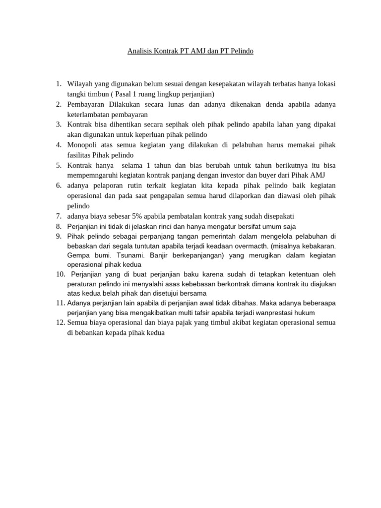 Analisis Kontrak PT AMJ dan PT Pelindo | PDF