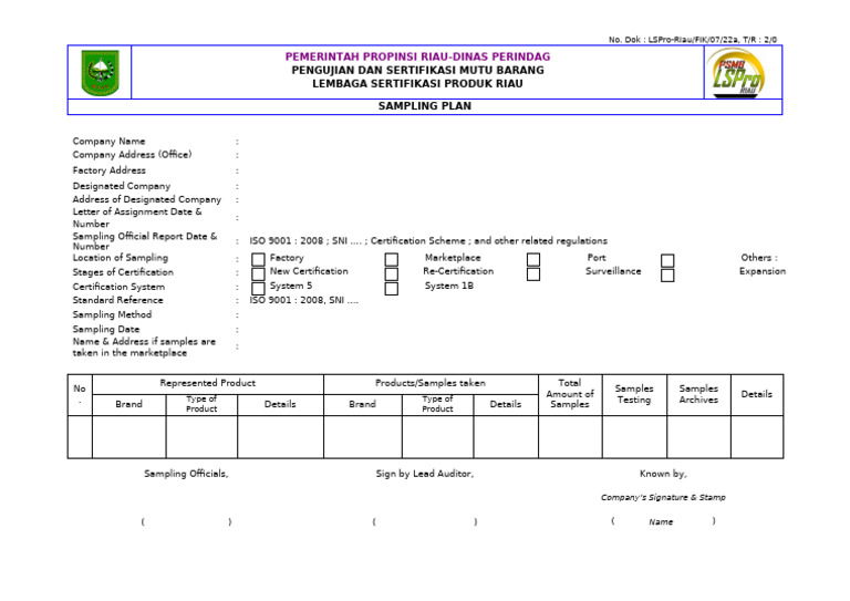 FPO 07 22a Sampling Plan | PDF | Production And Manufacturing