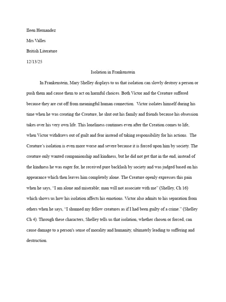 Isolation in Frankenstein | PDF
