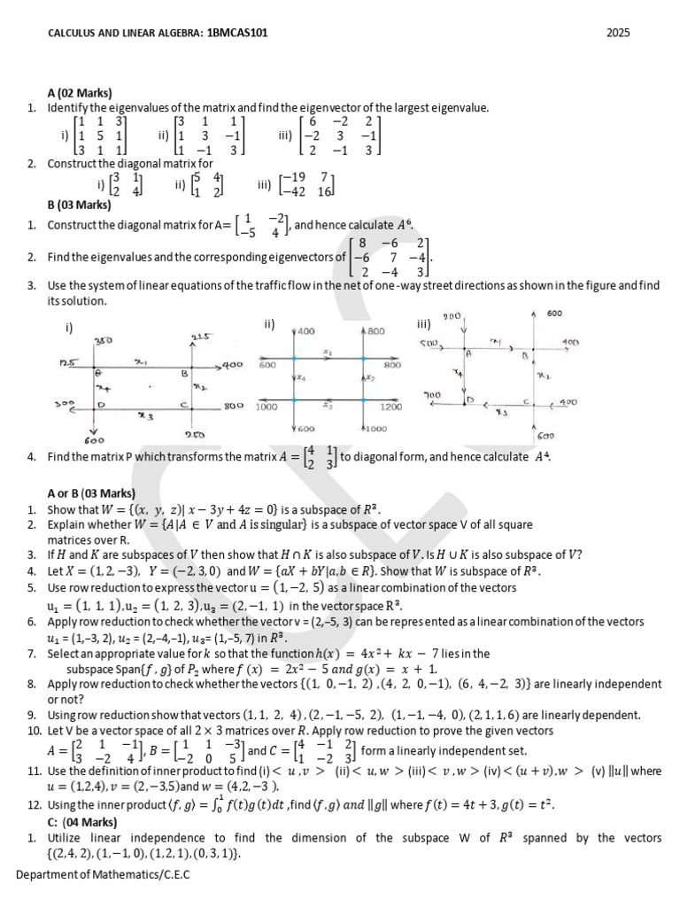 1BMCAS101 - IAT 2 Question Bank | PDF | Eigenvalues And Eigenvectors ...