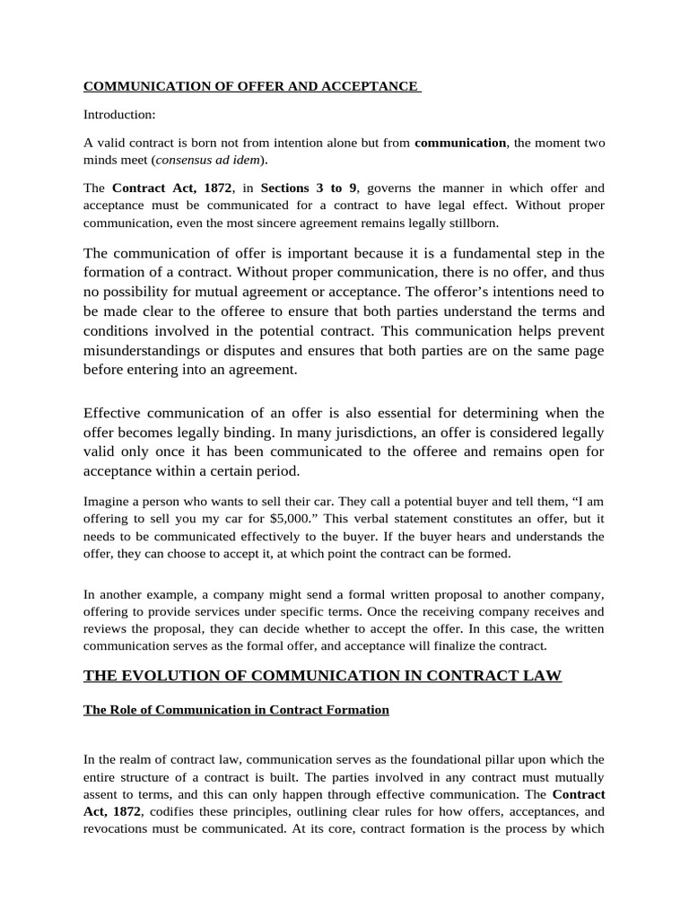 Communication of Offer and Acceptance | PDF | Offer And Acceptance | Mail
