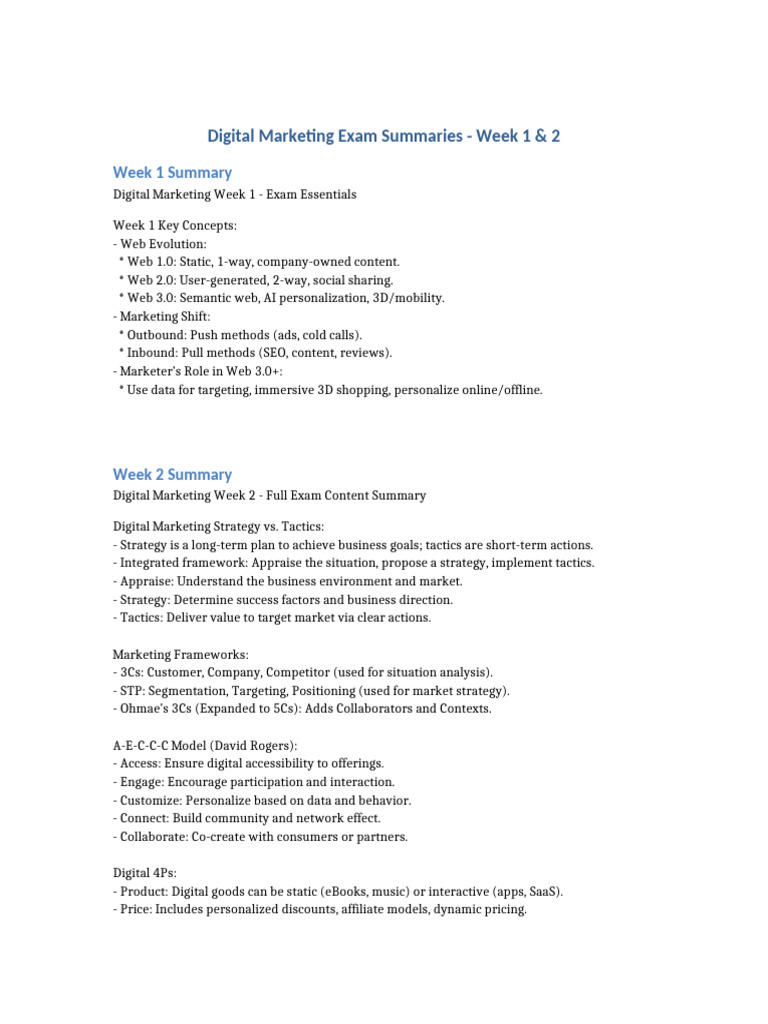 Digital Marketing Exam Summaries: Weeks 1-8 | PDF | Search Engine ...