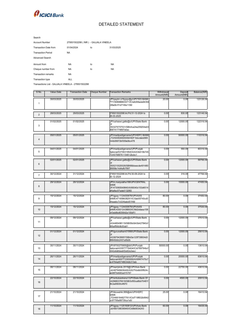 GAJJALA VINEELA Account Statement 2024 | PDF | Payments | Service ...