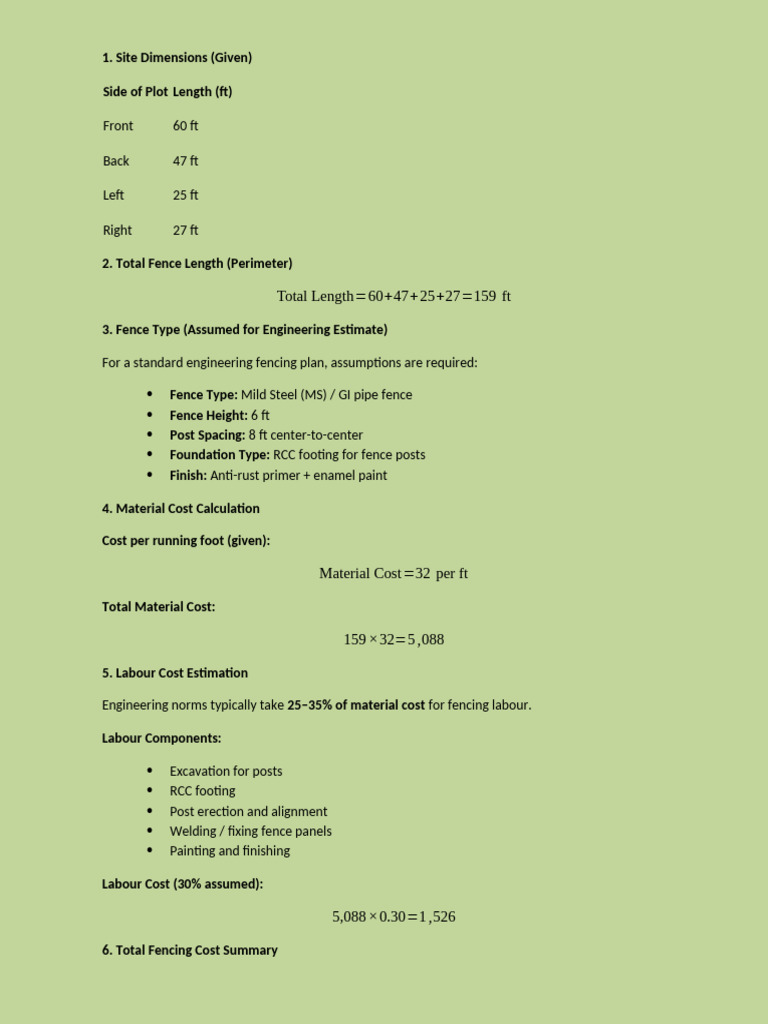 Fencing Cost Estimate and Design Details | PDF