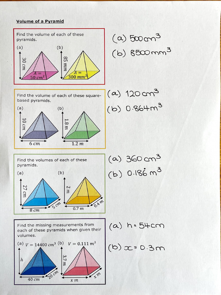 Volume of A Pyramid Practice Strips Answers | PDF