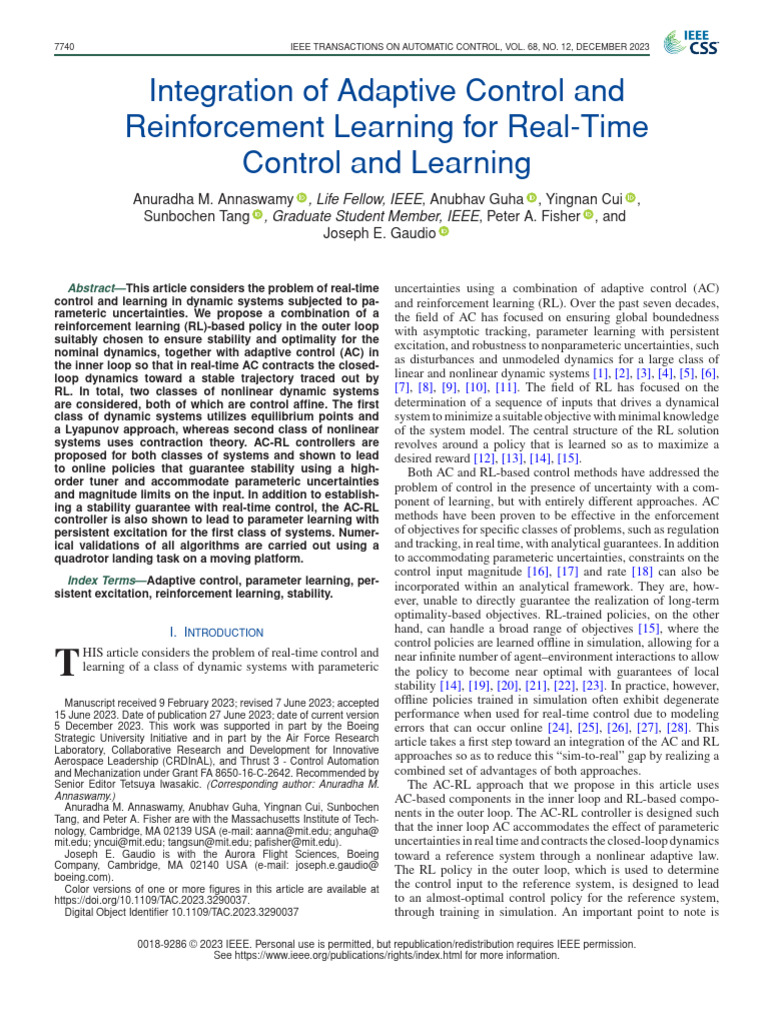 Adaptive Control Meets Reinforcement Learning | PDF | Control Theory ...