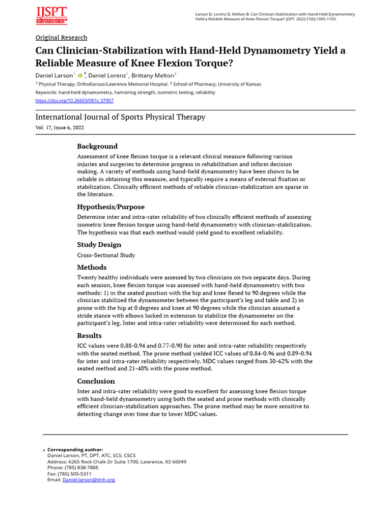Reliable Knee Flexion Torque Measurement | PDF | Anatomical Terms Of ...