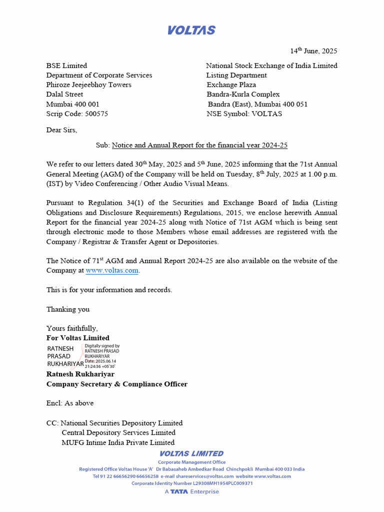 Voltas Annual Report 2024-25 Overview | PDF | Economies | Business