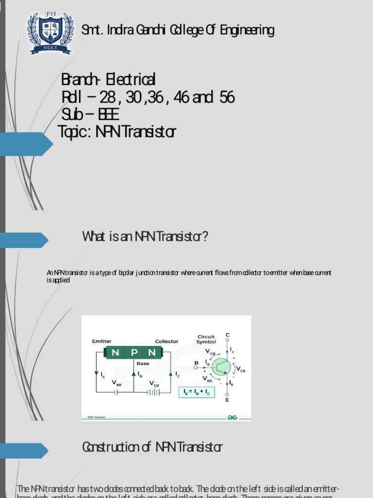 NPN Transistor: Working and Applications | PDF | Amplifier | Electronics