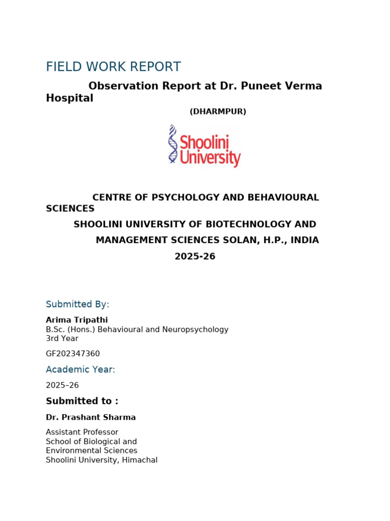 Field Work Report: Mental Health Facility Insights | PDF | Psychiatry ...