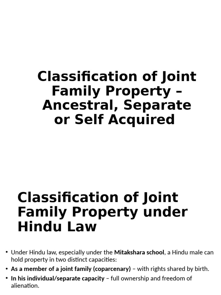 Classification of Joint Family Property | PDF | Property | Natural ...