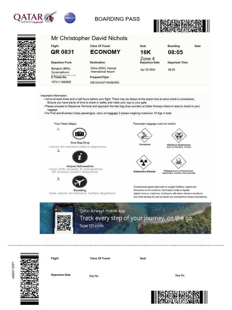 Boarding Pass For Mr. Christopher David Nichols | PDF | Aviation ...