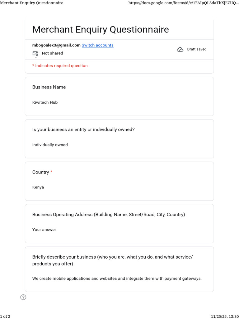 Merchant Enquiry Questionnaire | PDF | Service Industries