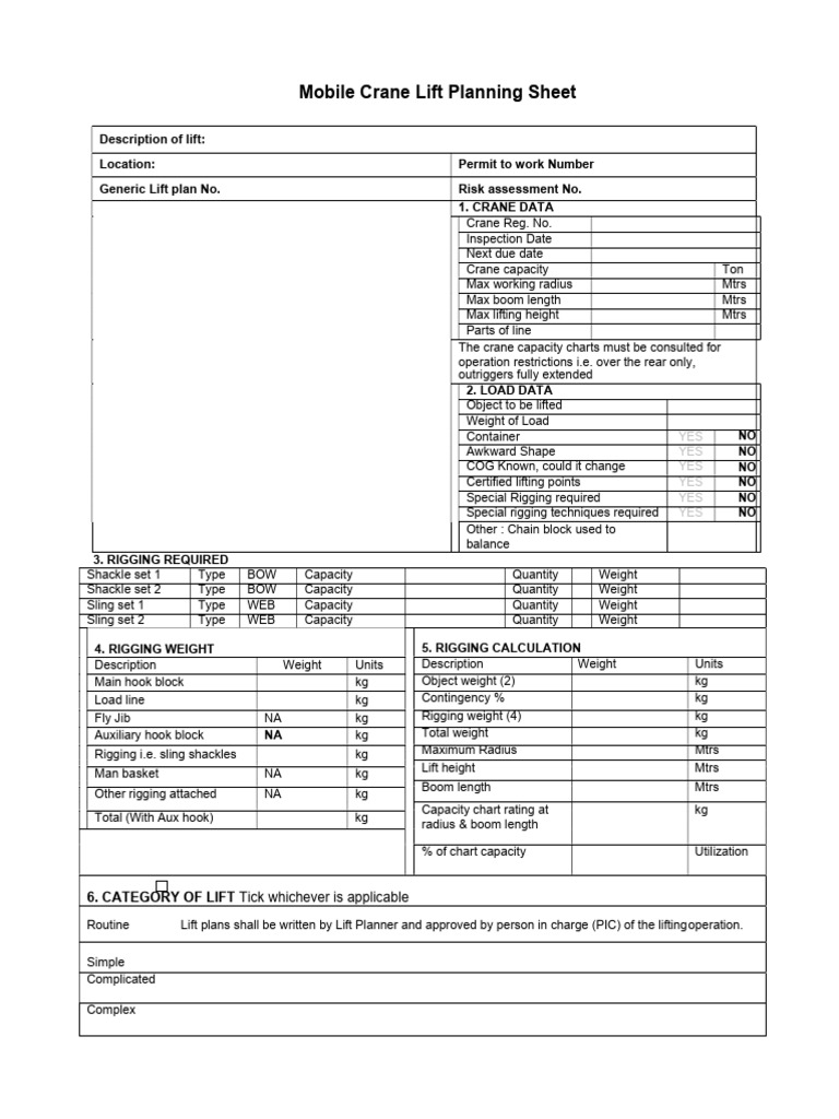 Mobile Crane Lift Planning Checklist | PDF | Crane (Machine)