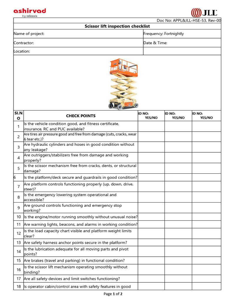 53.scissor Inspection Inspection Checklist | PDF | Tire | Manufactured ...