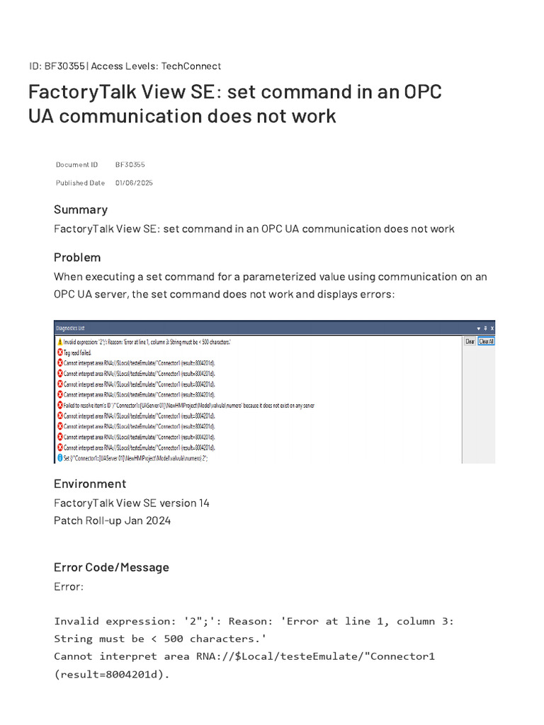 OPC UA Set Command Error in FactoryTalk | PDF | Computing | Computer ...
