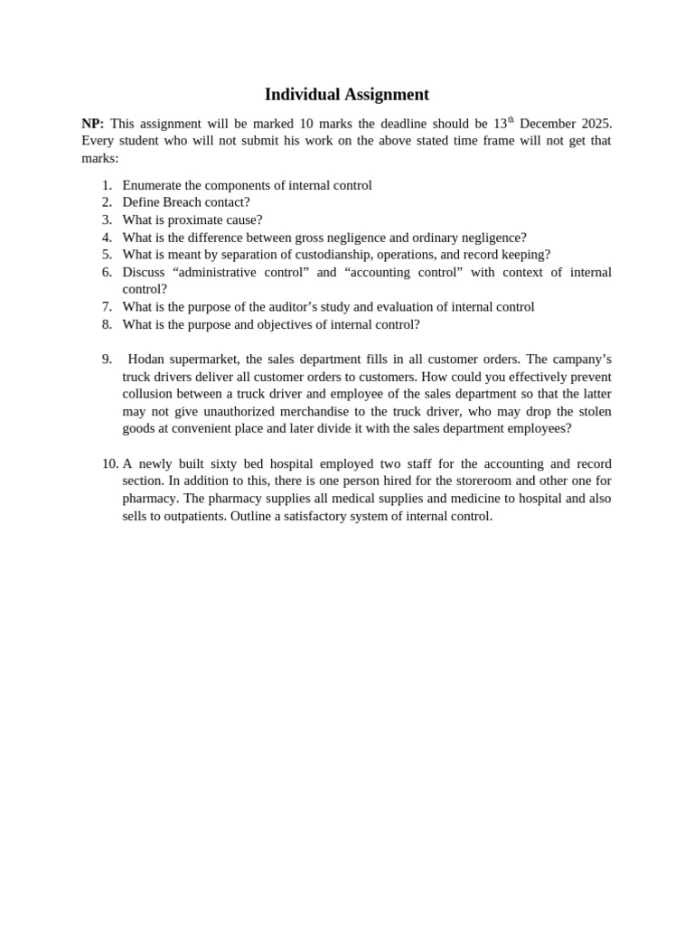 Internal Control Assignment Guidelines | PDF
