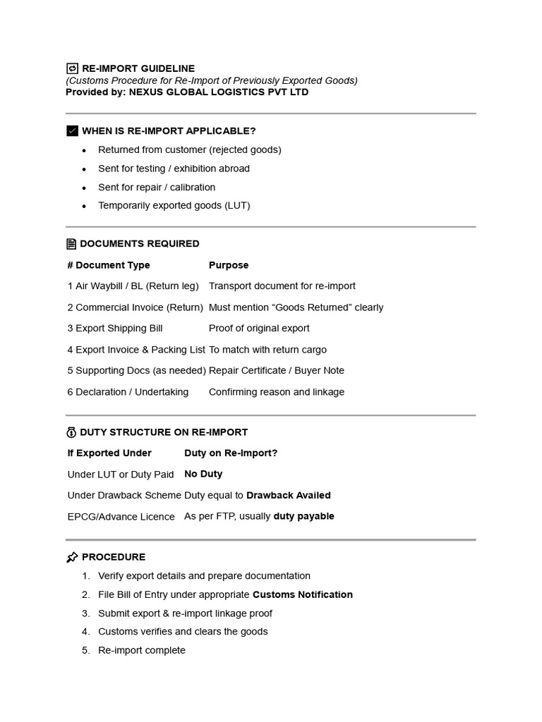 Re-Import Guidelines for Exported Goods | PDF