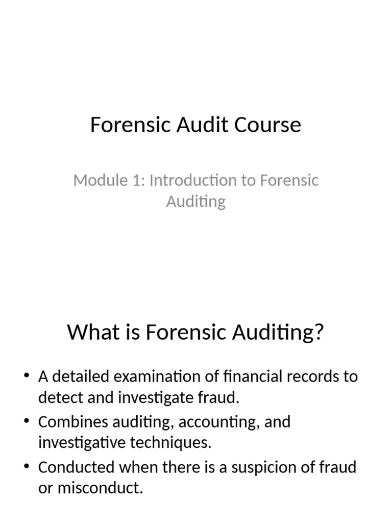 Forensic Audit Course Overview | PDF | Audit | Fraud