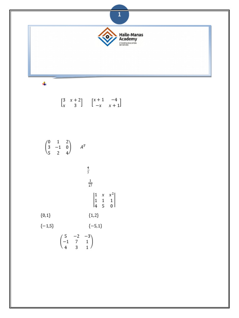 Questions For Practice On Matrices | PDF | Matrix (Mathematics ...