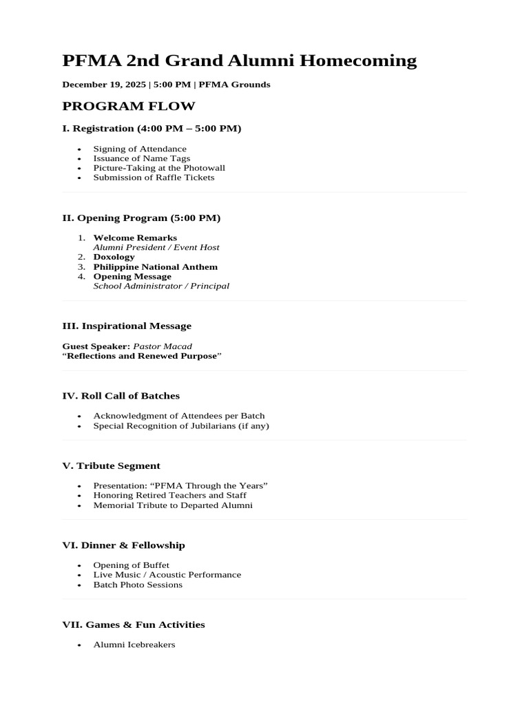 PFMA 2nd Grand Alumni Homecoming | PDF