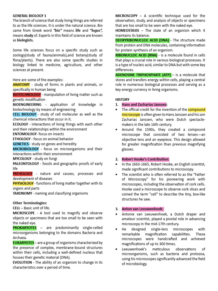 General Biology 1 Notes | PDF | Cell (Biology) | Endoplasmic Reticulum