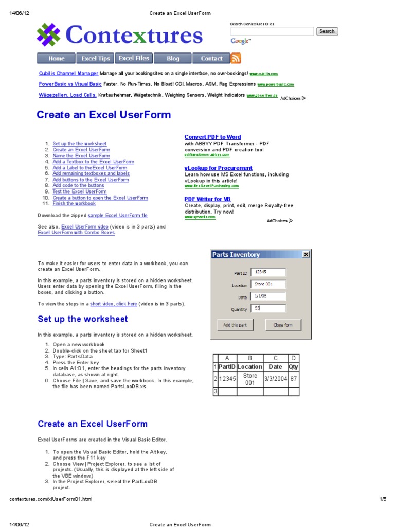 Create An Excel UserForm PDF Double Click Microsoft Excel