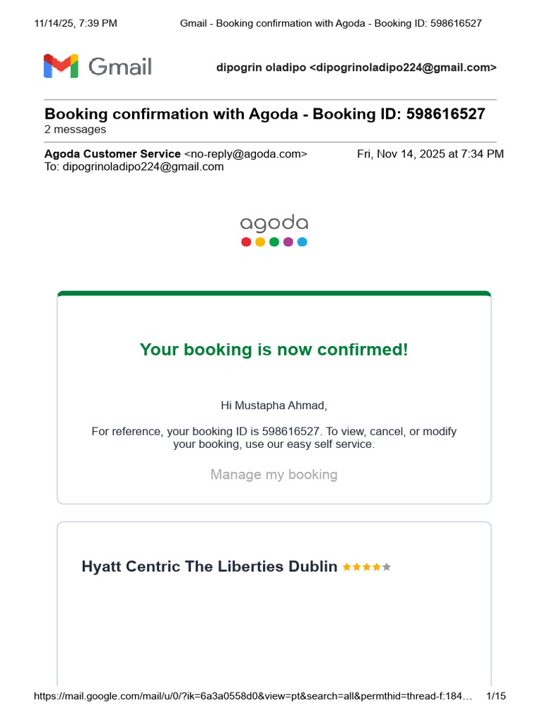 Gmail - Booking confirmation with Agoda - Booking ID_ 598616527 Ahmad ...