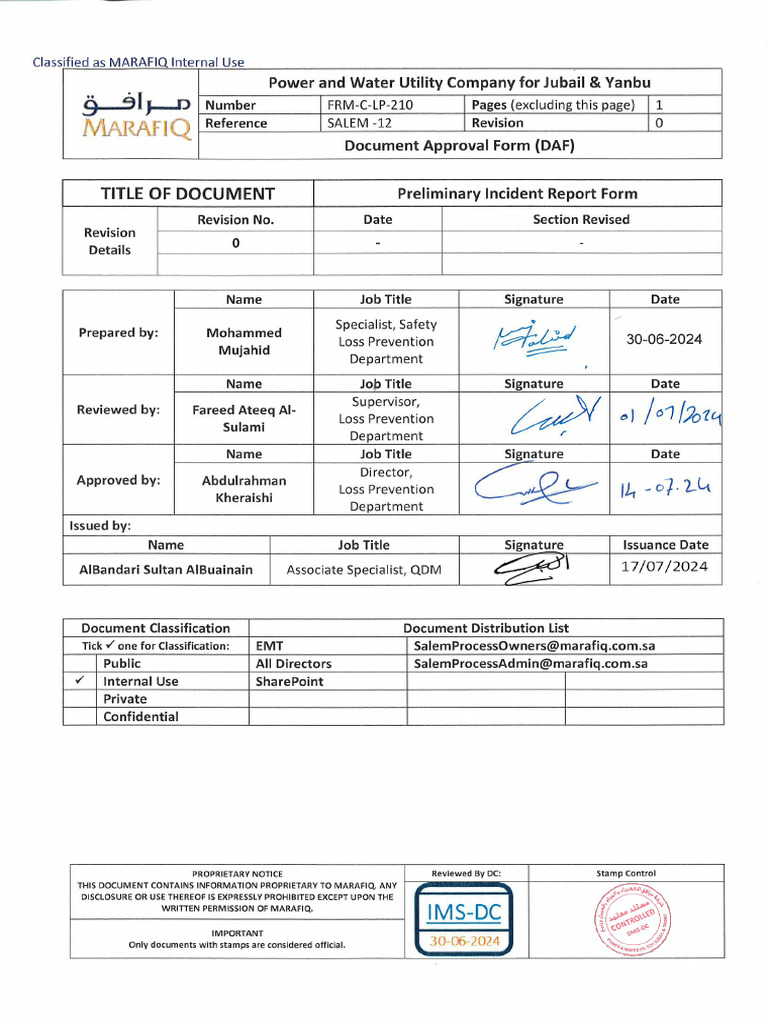FRM-C-LP-210 Preliminary Incident Report Form (Rev. 0) | PDF