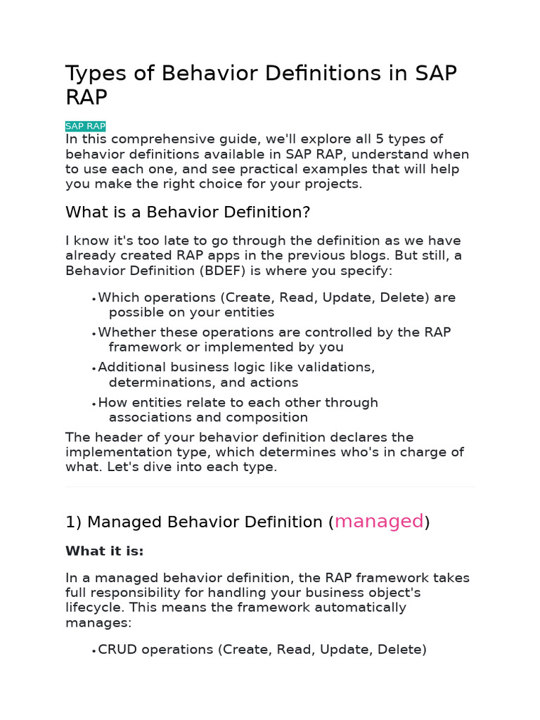 SAP RAP Behavior Definitions Explained | PDF | Databases | Interface ...