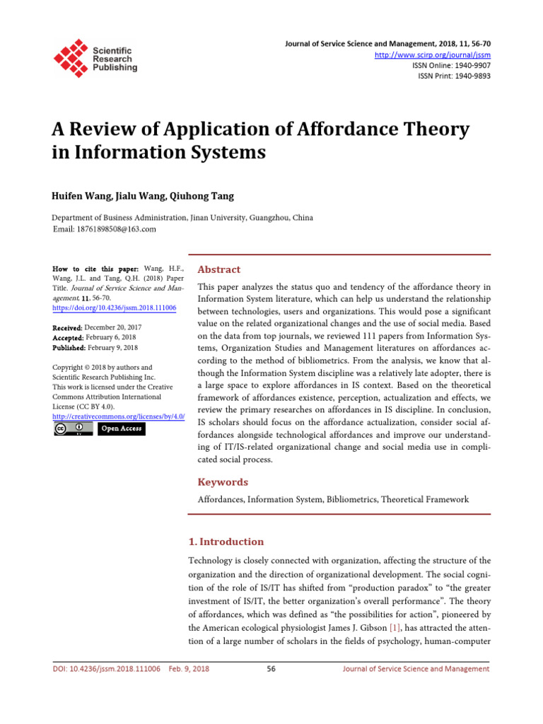 A Review of Application of Affordance Theory in in | PDF | Behavioural ...