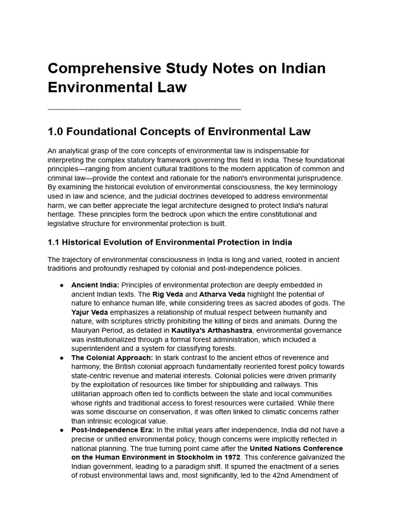 Indian Environmental Law Study Notes | PDF | Environmental Law ...