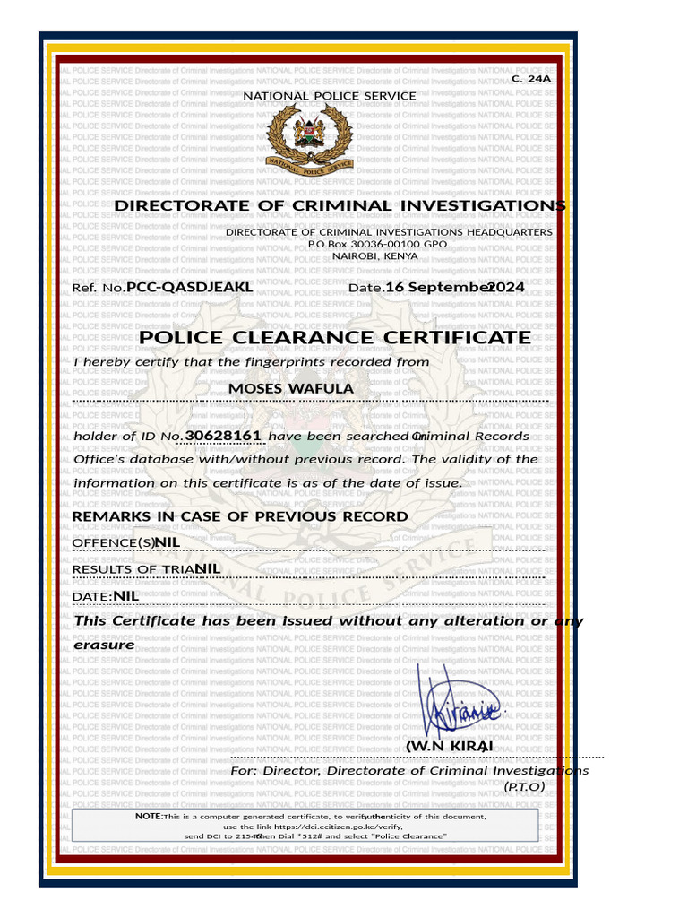 Pcc-qasdjeakl-police Clearance Certificate Wk | PDF | Law Enforcement ...