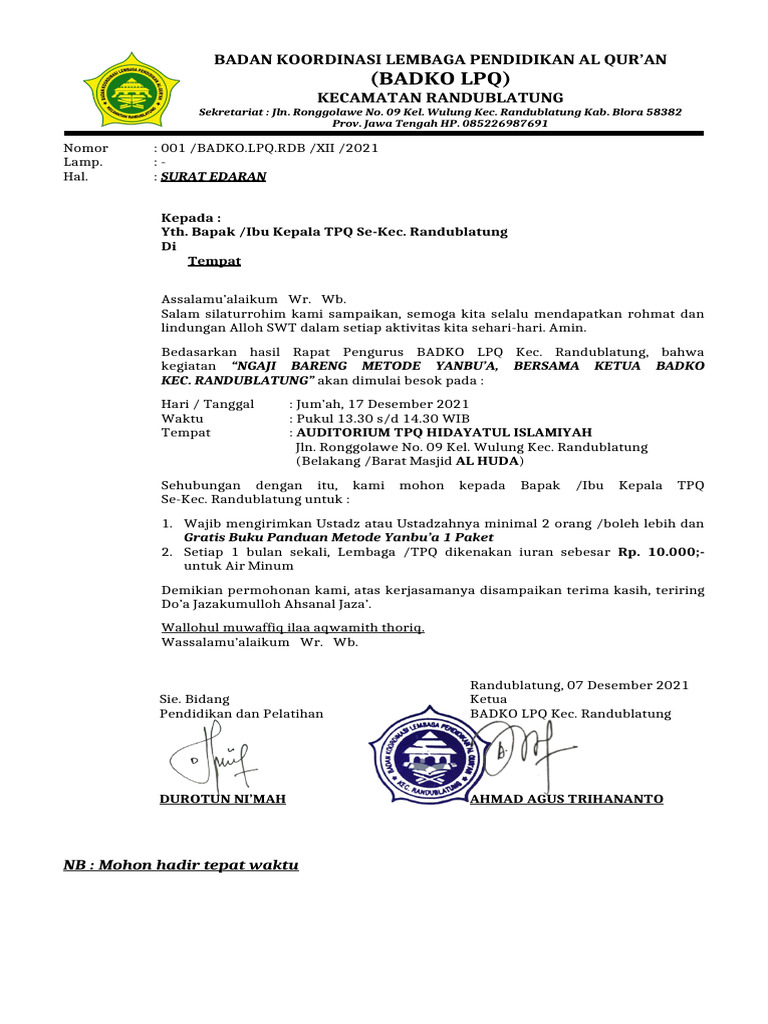 Undangan Ngaji Bareng Metode Yanbu’a | PDF
