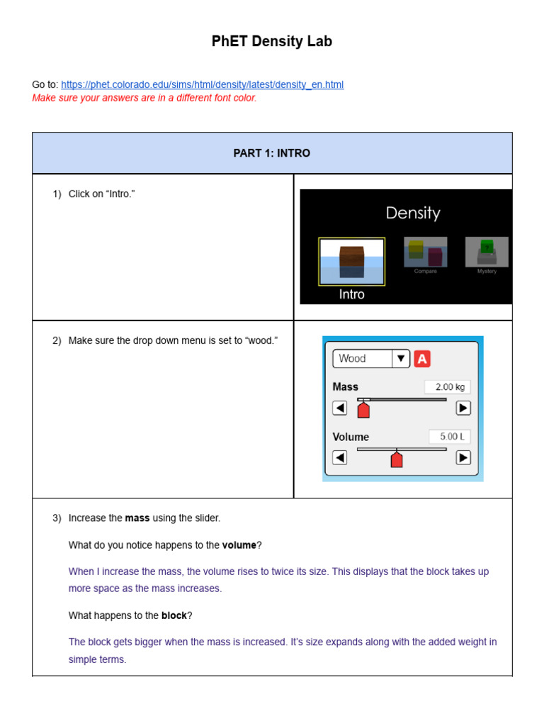 PhET Density Lab | PDF | Density
