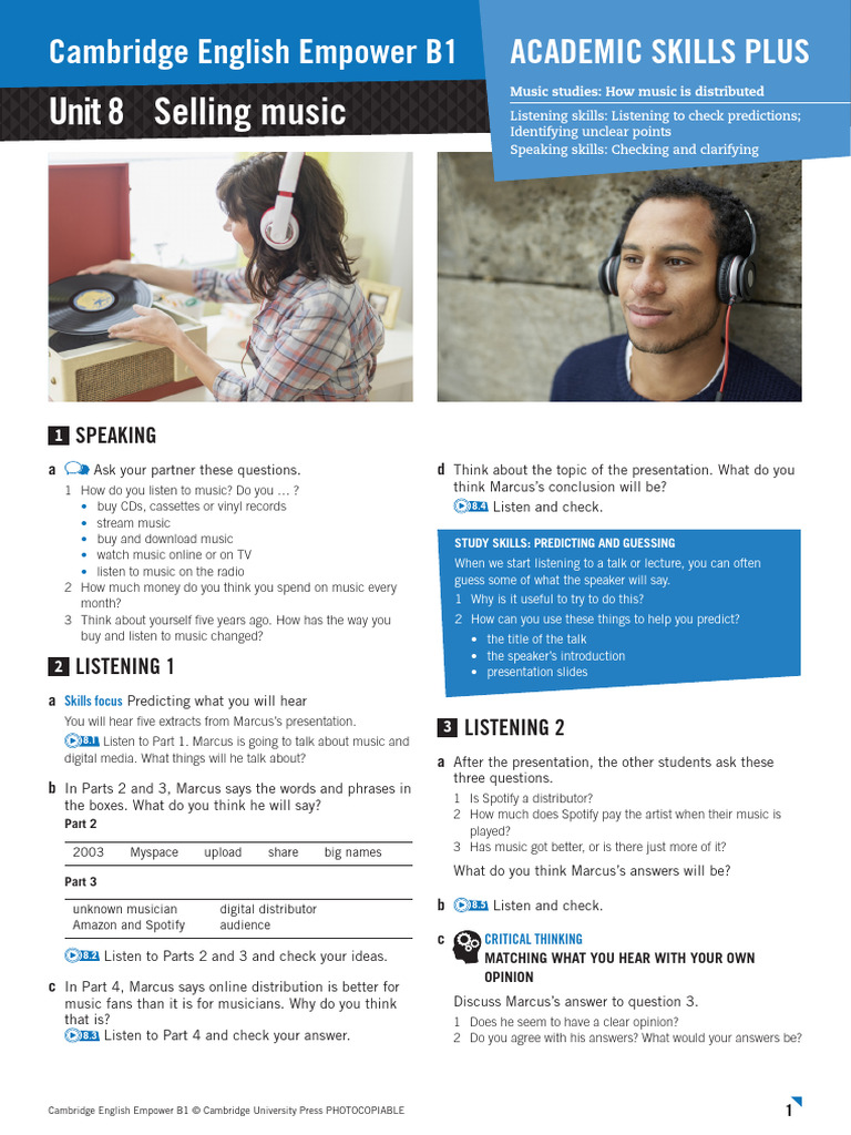 Cambridge English Empower Empower B1 Academic Skills U08 Worksheet ...
