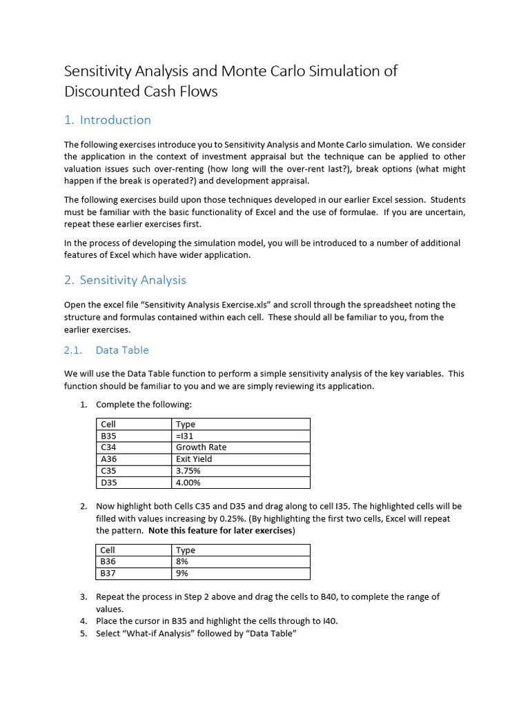 Sensitivity Analysis & Monte Carlo Simulation | PDF | Microsoft Excel ...