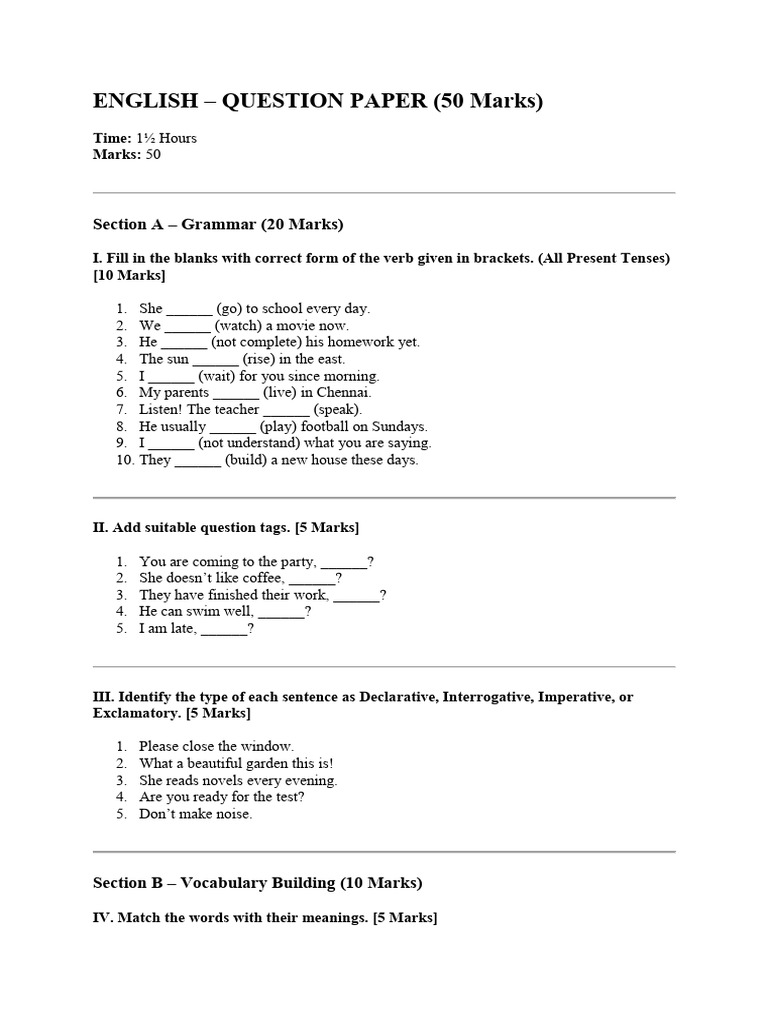 English Grammar and Writing Exam Paper | PDF