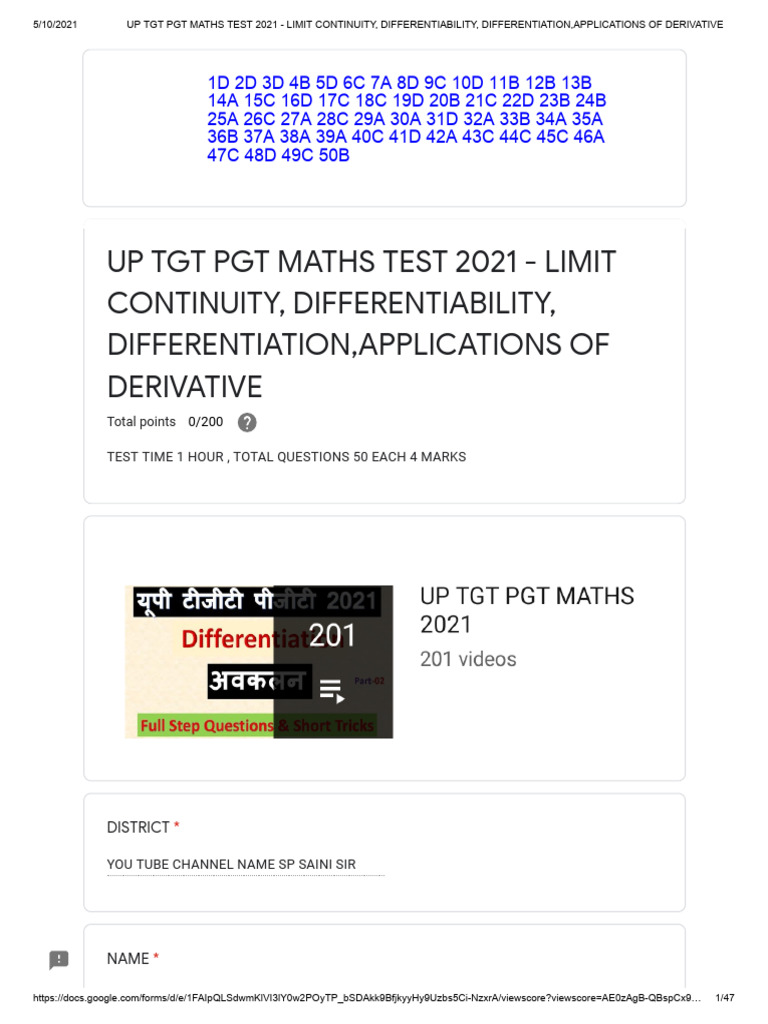 UP TGT PGT Maths Test 2021 Guide | PDF