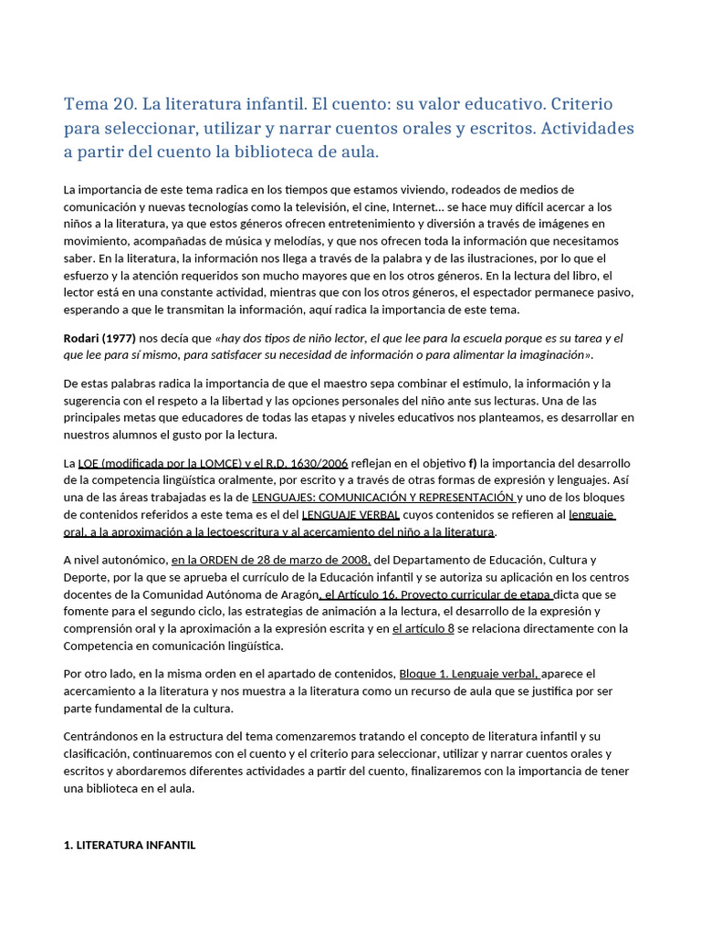 TEMA 20.doc def final (1) | PDF | Literatura infantil | Cuentos