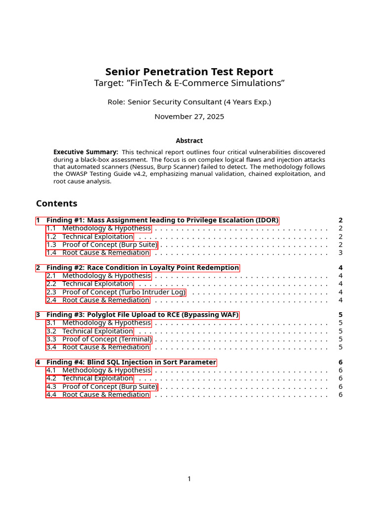 Senior Penetration Test Report: Target: "Fintech & E-Commerce ...