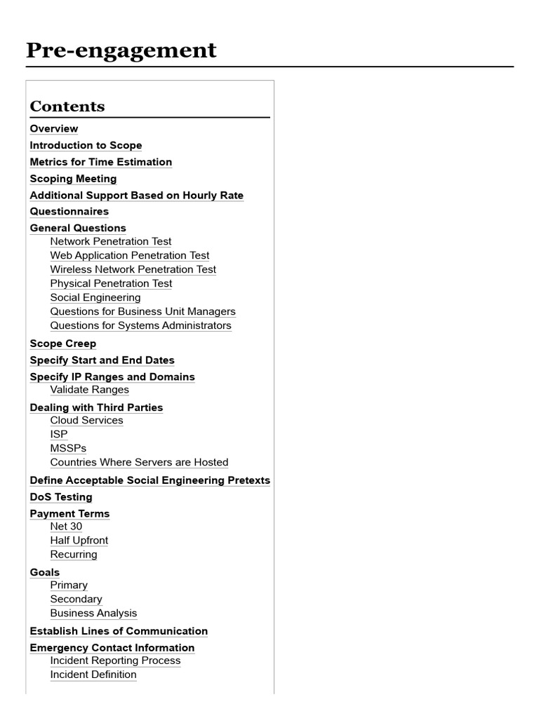 Pre-Engagement - The Penetration Testing Execution Standard | PDF ...