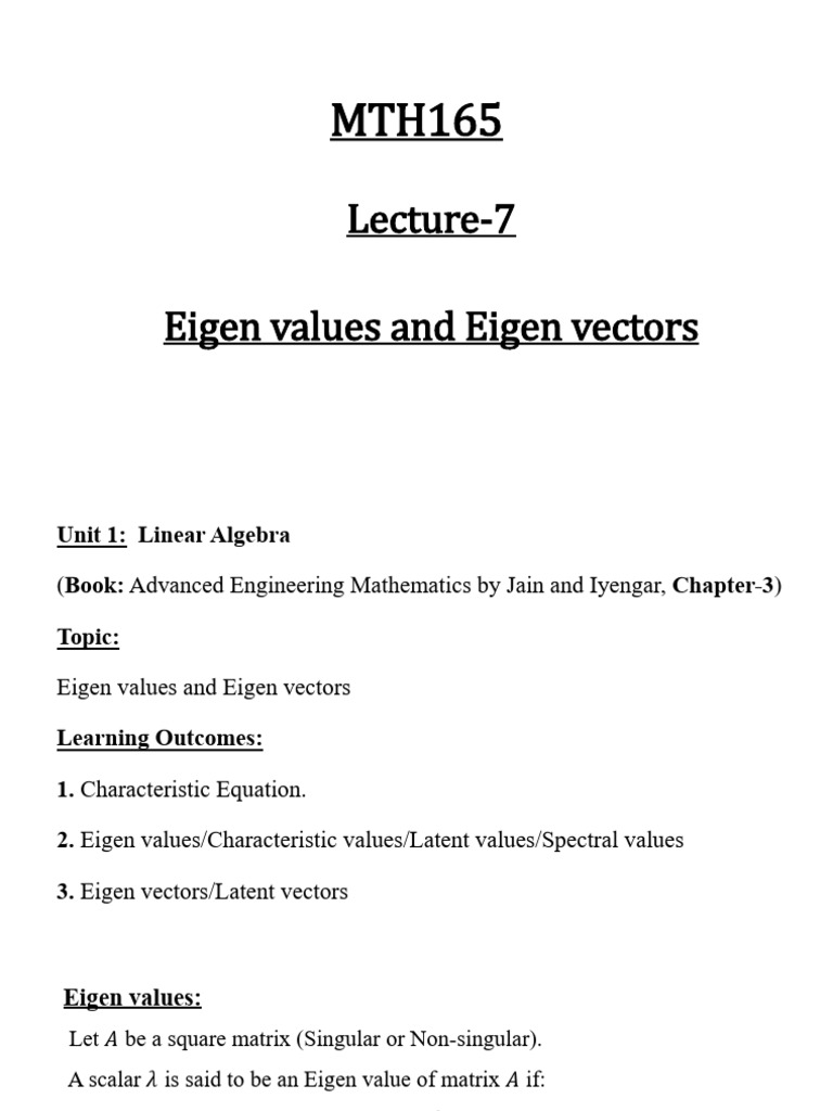 Lecture 7-Eigen Values and Eigen Vectors | PDF | Eigenvalues And ...