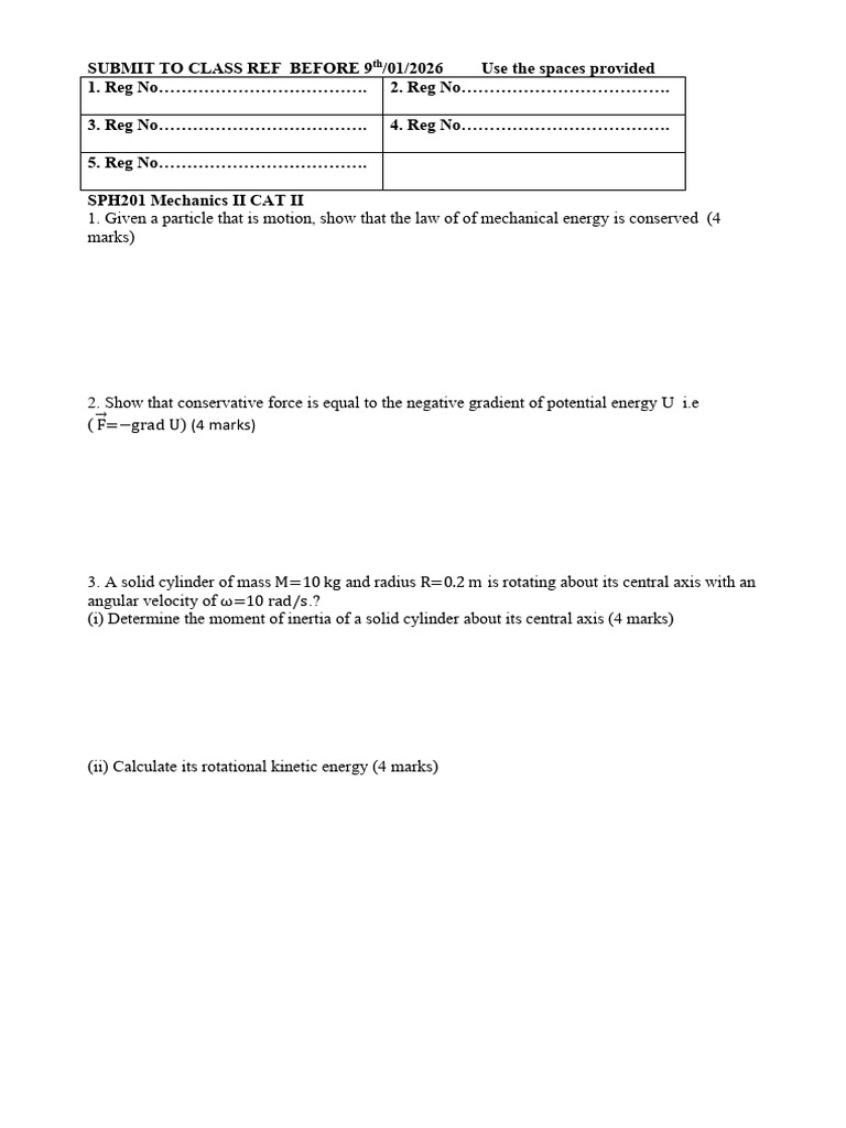 Mechanics II CAT II Submission Guidelines | PDF